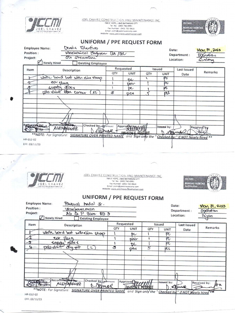 Ppe Issuance Form | PDF