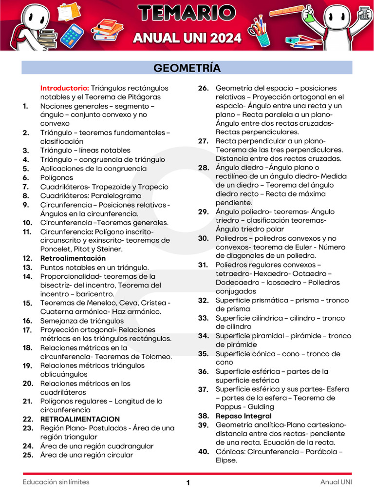 Geometría - Temario Anual UNI | PDF