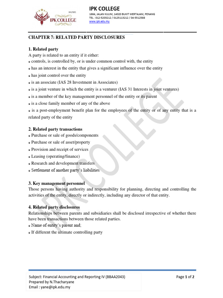 Related Party Disclosures | PDF | Subsidiary | Joint Venture
