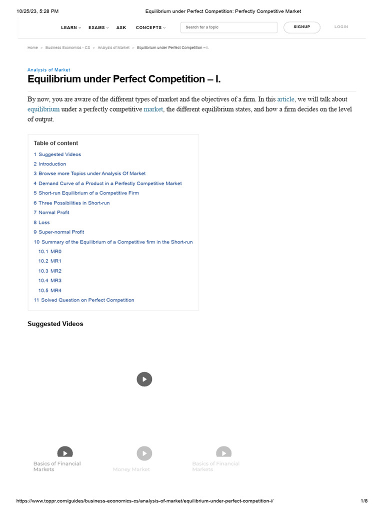 Short-Run Equilibrium in Perfect Competition | PDF | Perfect ...