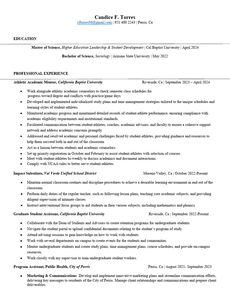 Candice Torres Resume | PDF | Mentorship | Behavior Modification