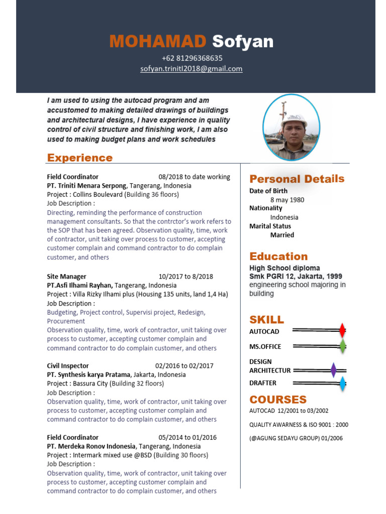 mohamad Sofyan Drafter [Property] Resume | PDF | Engineering