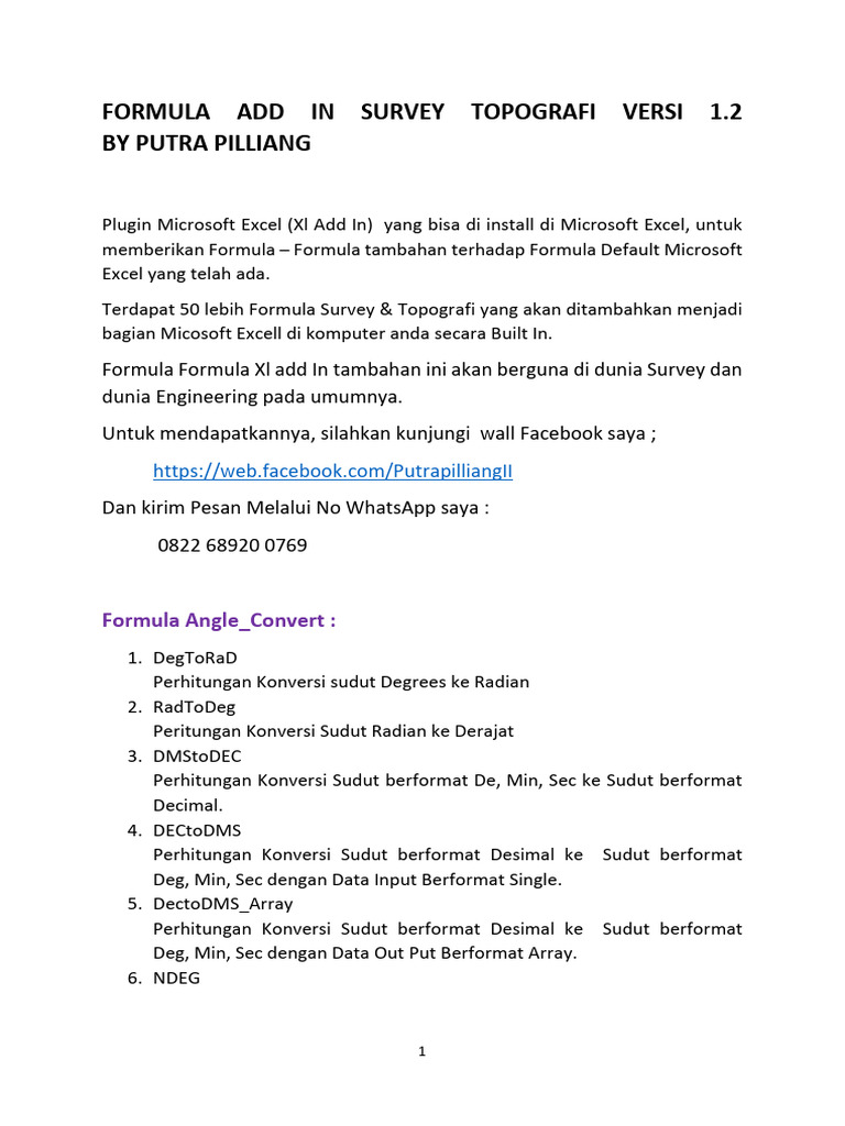 Formula Survey & Topografi Excel | PDF | Metode & Bahan Ajar