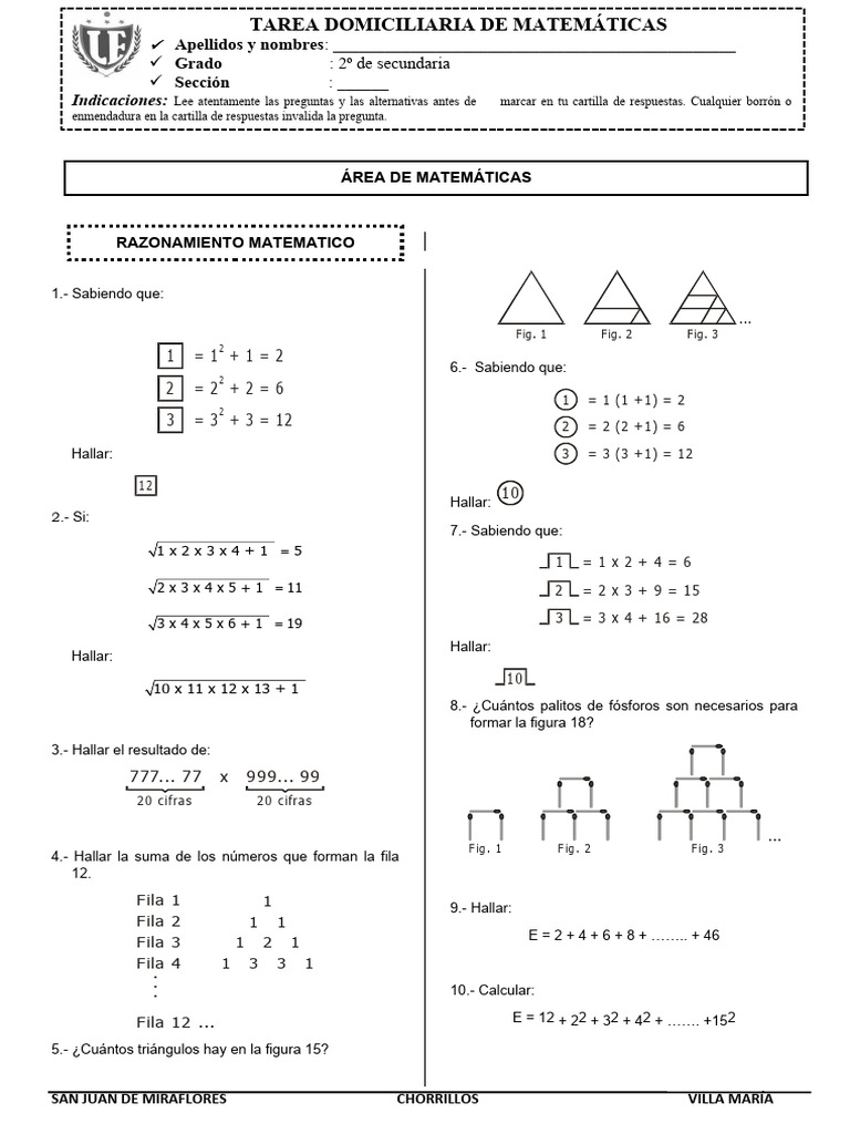 TD Raz Matematico - 2sec General | PDF