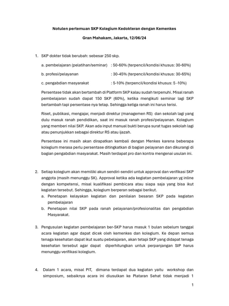 Notulensi Rapat Kolegium SKP Kemenkes 12 Juni 2024 | PDF | Karier & Perkembangan