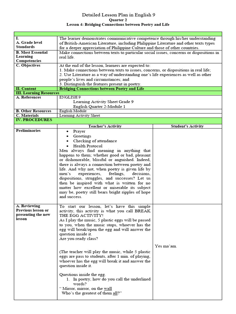 Detailed Lesson Plan in English 9 Co1 Final | PDF
