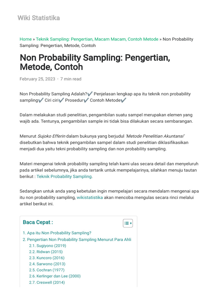 Non Probability Sampling - Pengertian, Metode, Contoh | PDF