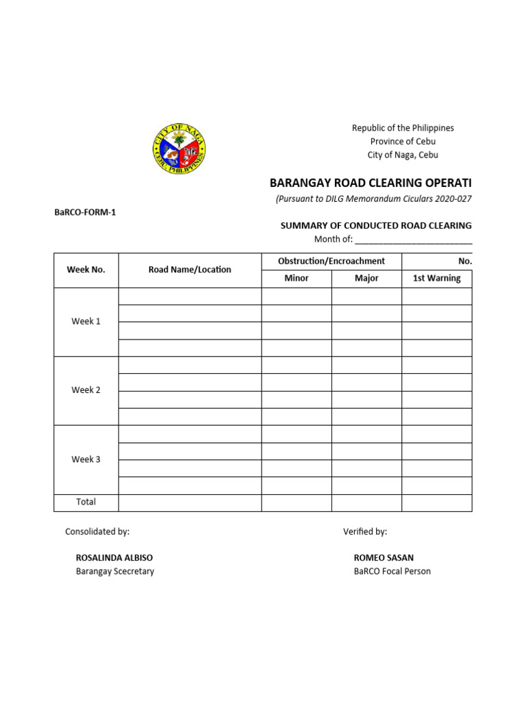 BaRCO FORM 1 | PDF