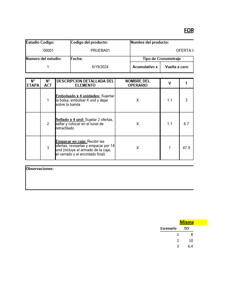 Formato Estudio De Tiempos Pdf
