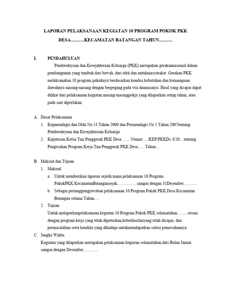 Laporan Kegiatan 10 Program Pokok PKK | PDF | Karier & Perkembangan