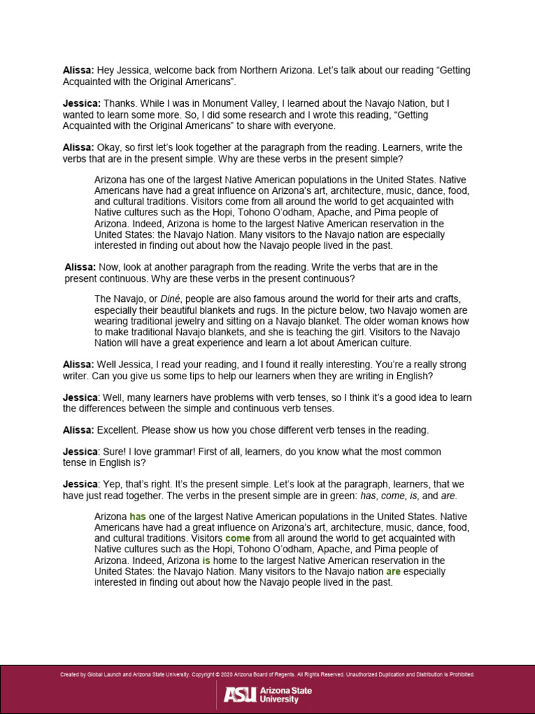 Unit 2 Getting Acquainted Language Second Vista - Video Script | PDF | Navajo Nation ...