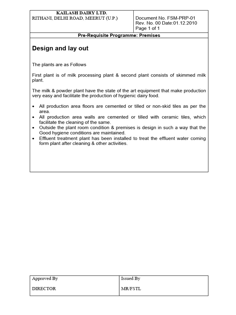 Doc. No. FSMS-PRP-01 - Rev. 00 - Premises | PDF Doc. No. FSMS-PRP-01 - Rev. 00 - Premises | PDF