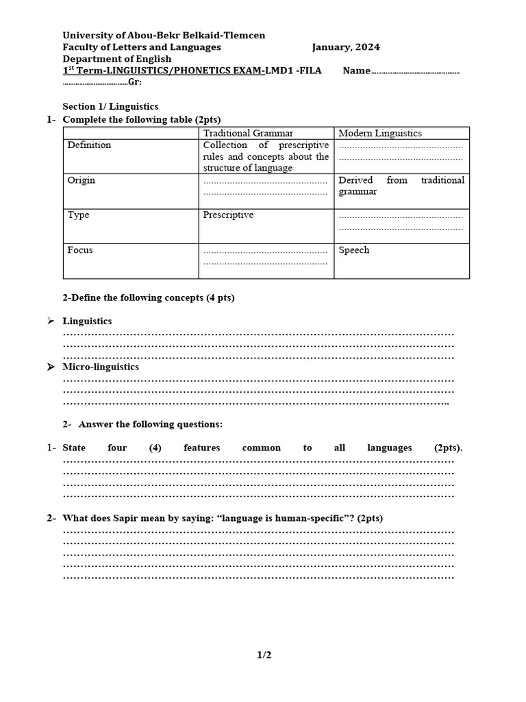 1 ST Semester Linguistics Phonetics Exam 2020 - Copie | PDF | Vowel ...