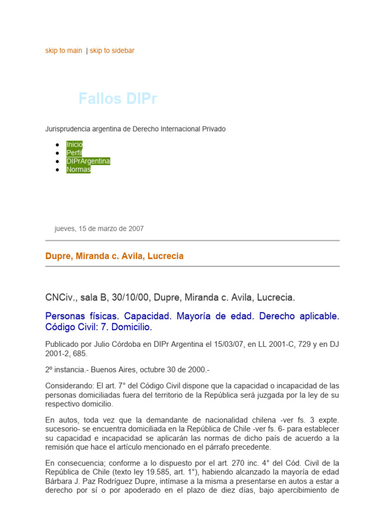 Fallos DIPr - Dupre, Miranda C. Avila, Lucrecia | PDF | Justicia | Crimen y violencia