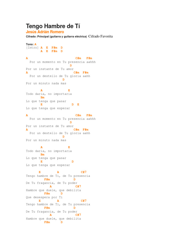 Tengo Hambre de Tí , - Letra y acordes | PDF