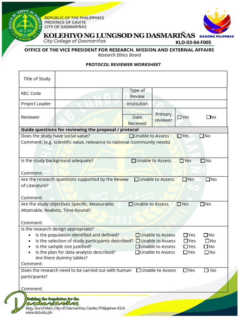 Protocol Reviewer Worksheet | PDF | Institutional Review Board | Risk