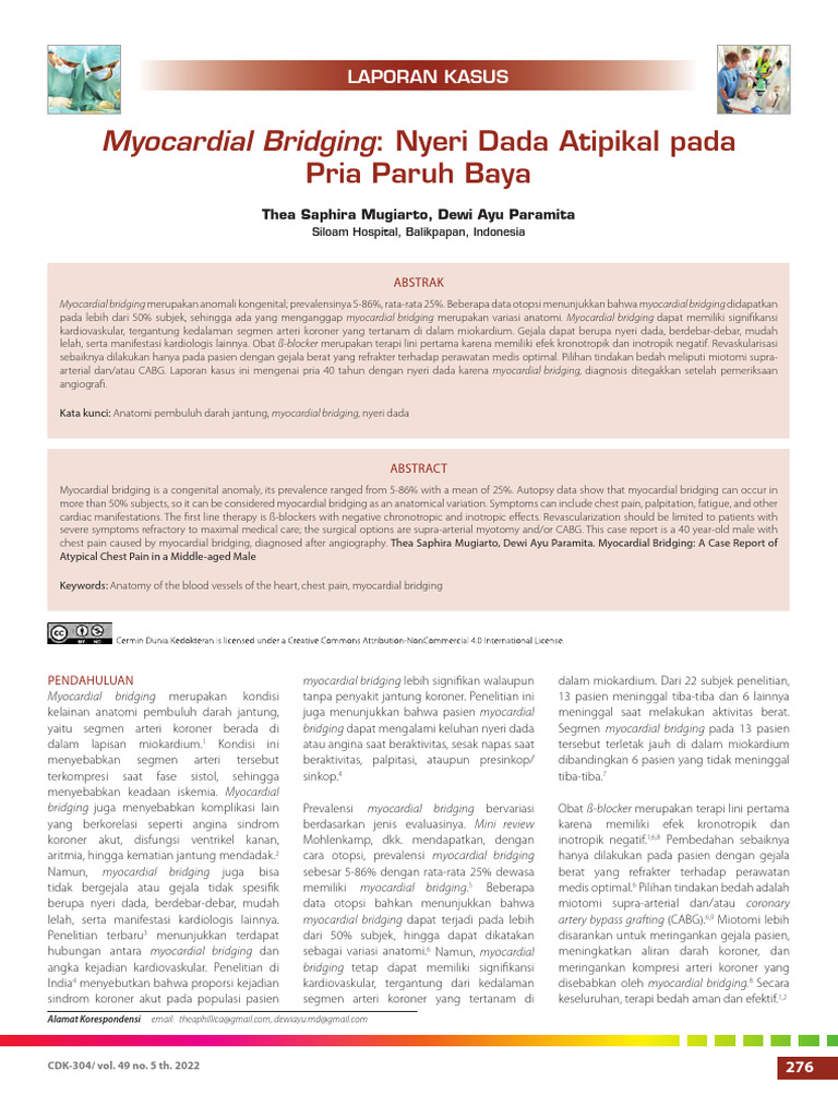 Myocardial Bridging: Nyeri Dada Atipikal Pada: Pria Paruh Baya | PDF