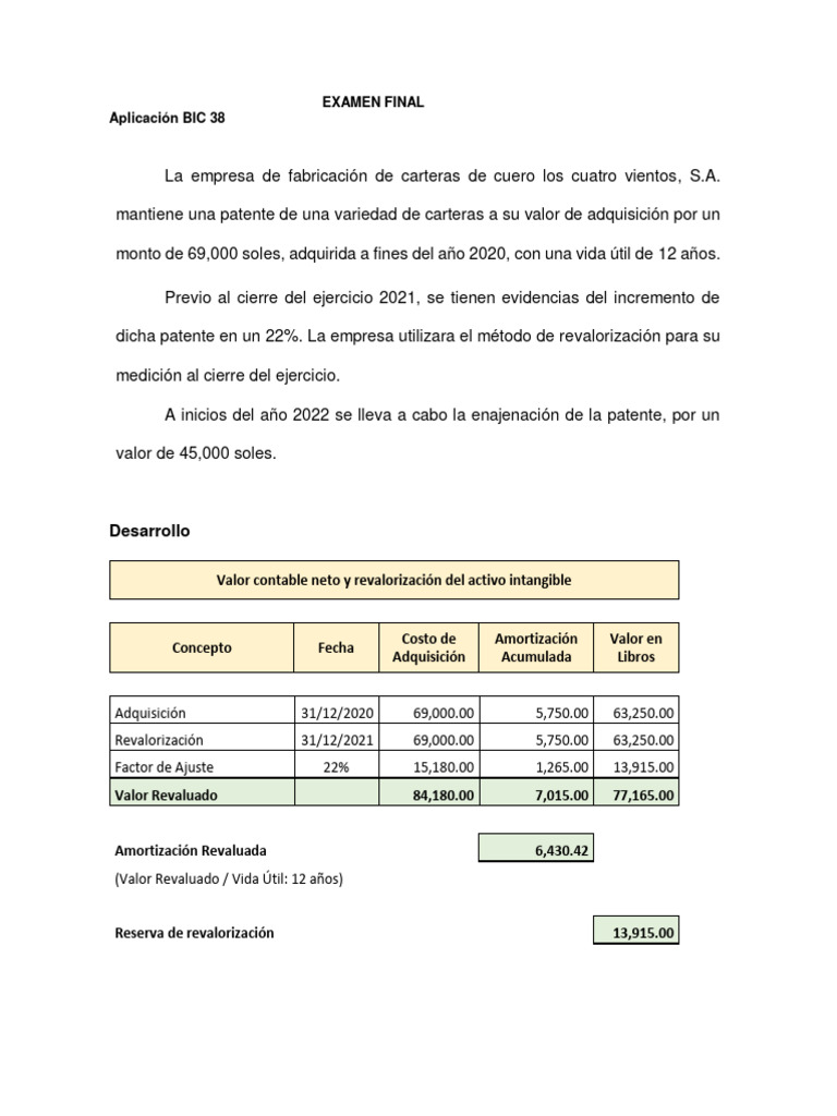 Examen Final Conta. Superior | PDF | Contabilidad | Activo intangible