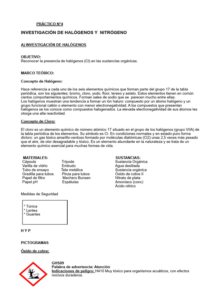 Práctico 4 Halógeno y Nitrógeno | PDF | Nitrógeno | Cloro