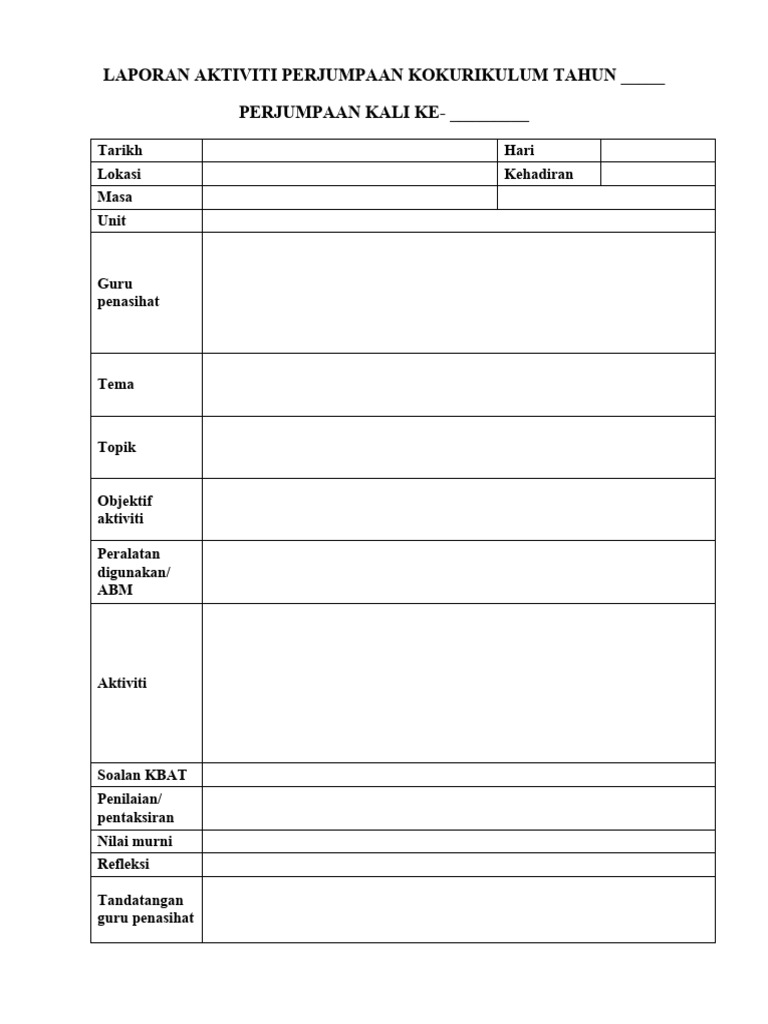 Laporan Perjumpaan Kokurikulum 2024 (Kosong) | PDF