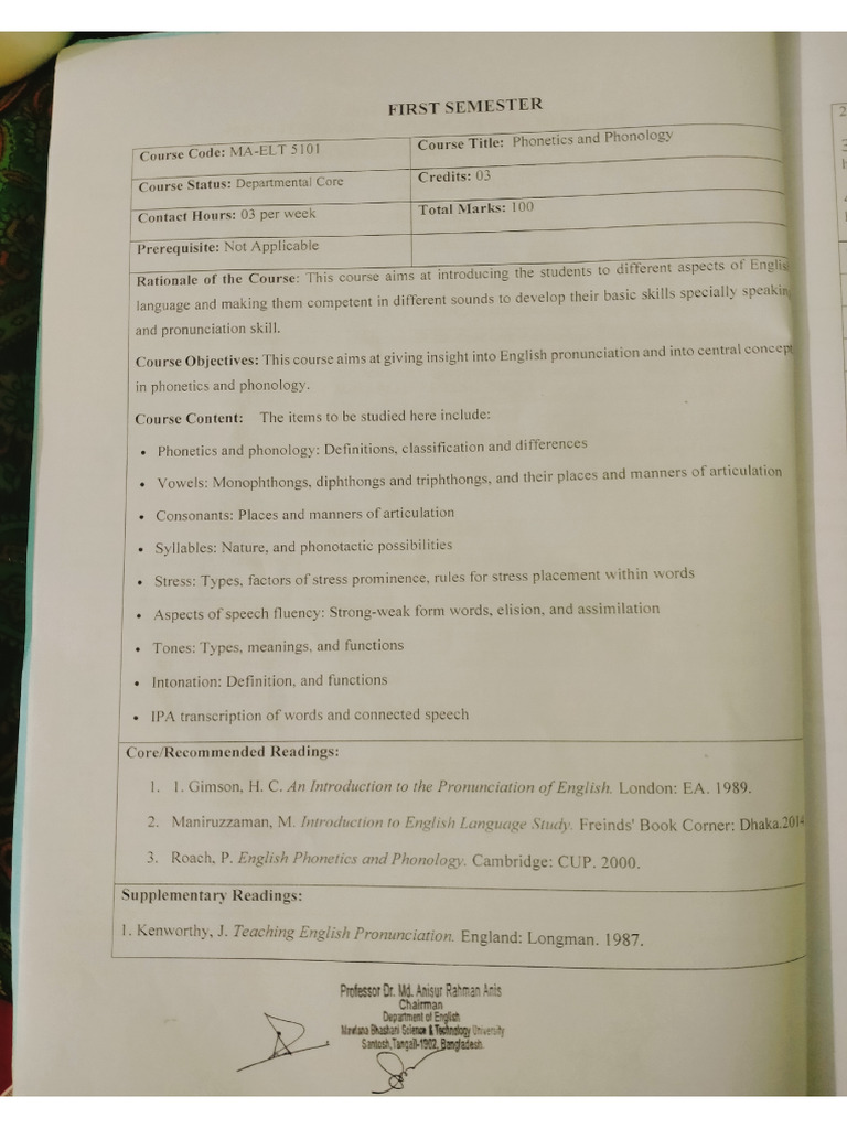 1st Semester Syllabus ELT | PDF