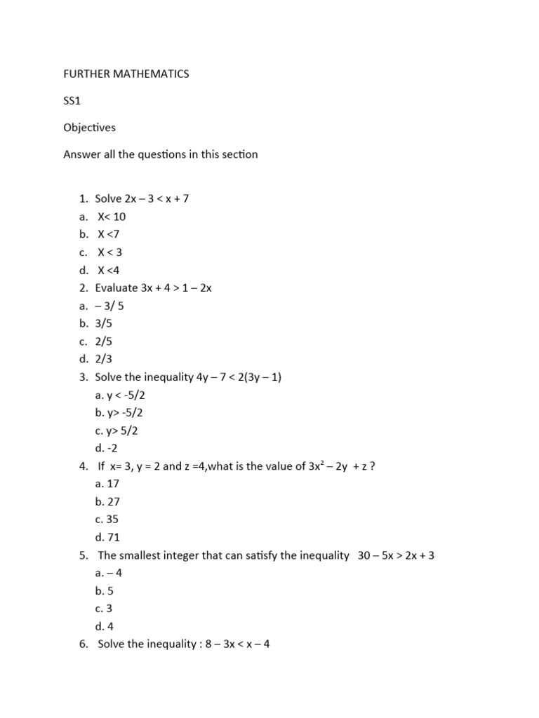 FURTHER MATHEMATICS SS1 Third | PDF | Mathematical Concepts | Mathematics