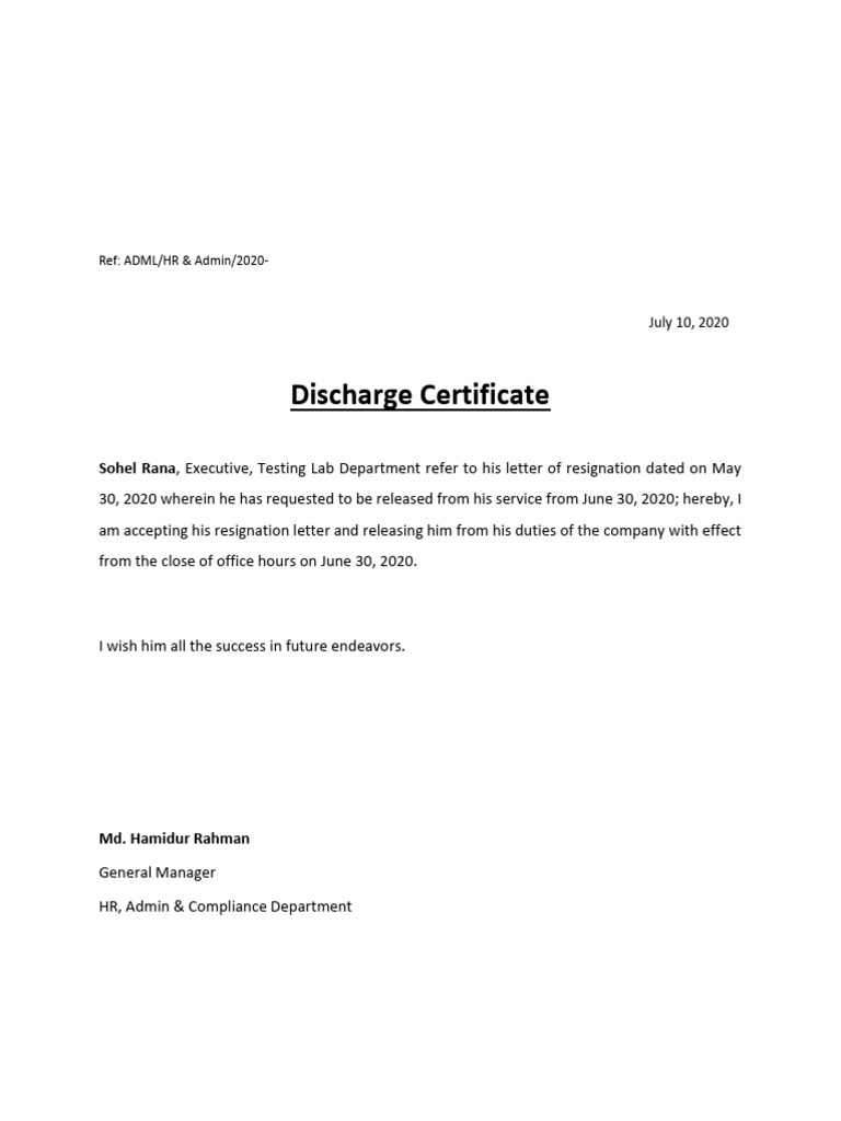 Amber Denim Discharge Letter | PDF