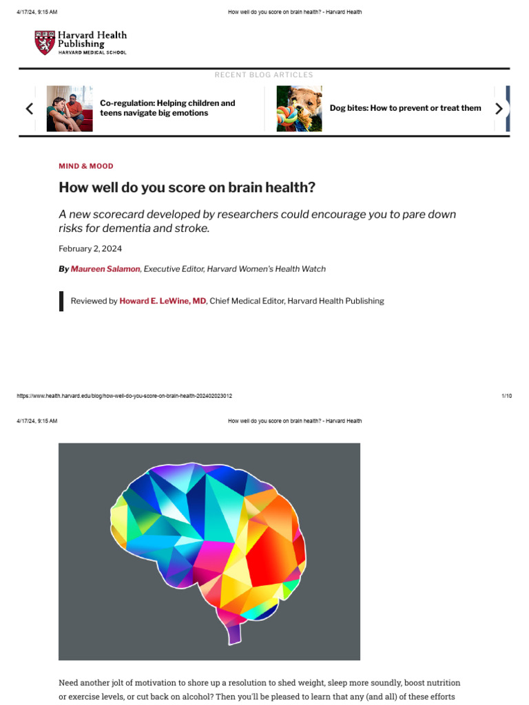How Well Do You Score On Brain Health - Harvard Health | PDF | Dementia ...