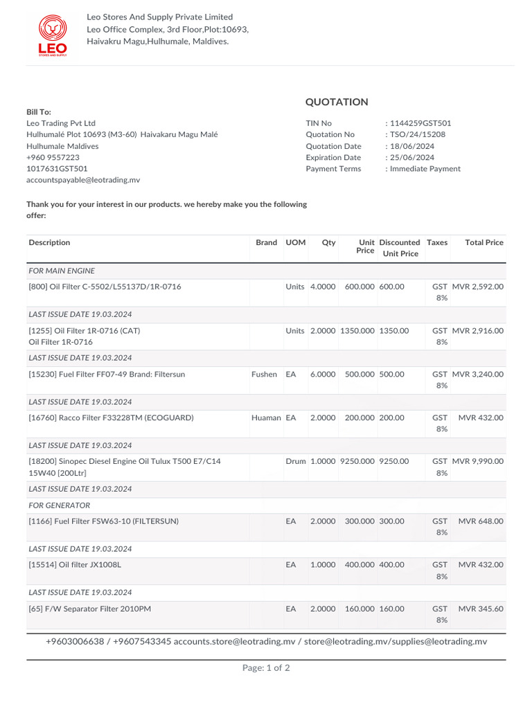 Quotation: Bill To | PDF
