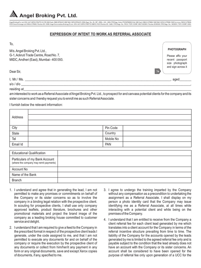 Referral Associate Application Angel One | PDF