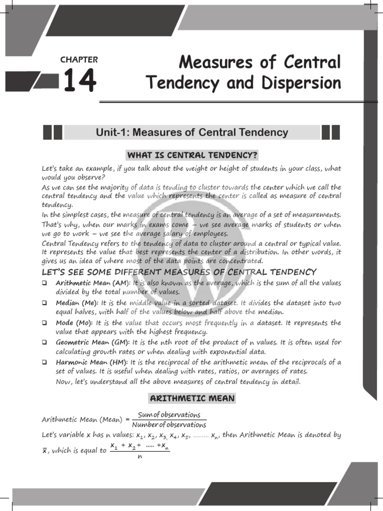 E-Book - Measures of Central Tendency & Dispersion | PDF | Mean | Arithmetic Mean