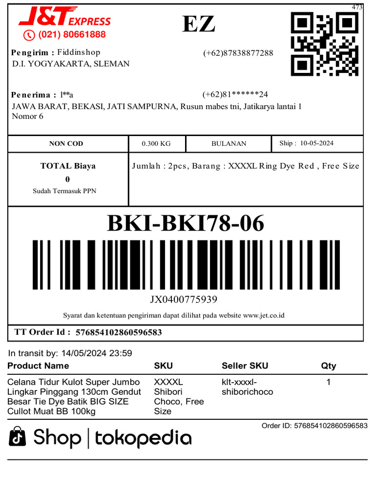 Contoh Resi Tiktokshop 2 | PDF