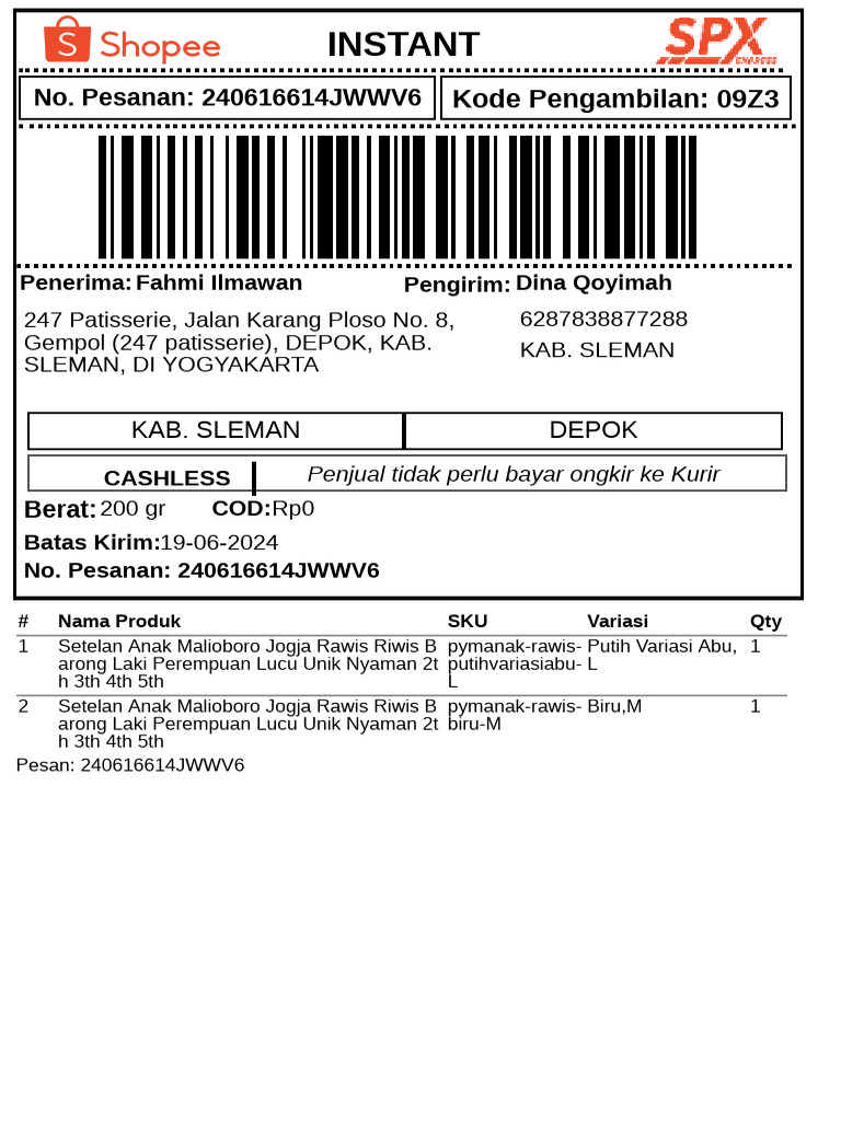 Contoh Resi Shopee | PDF