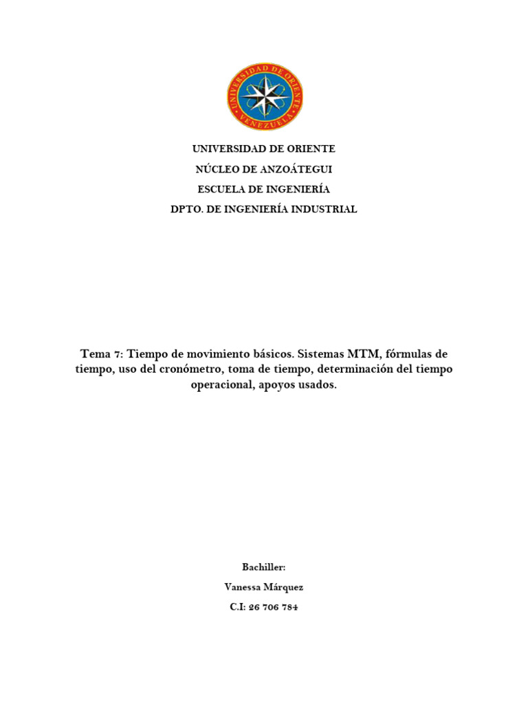 Tiempo de Movimiento Básicos. Sistemas MTM, Fórmulas de Tiempo, Uso Del ...