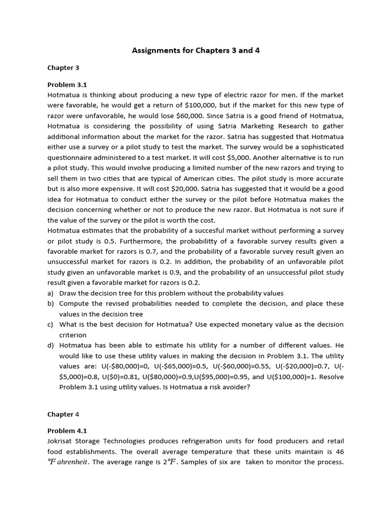 Assignments for Chapters 3 and 4 | PDF