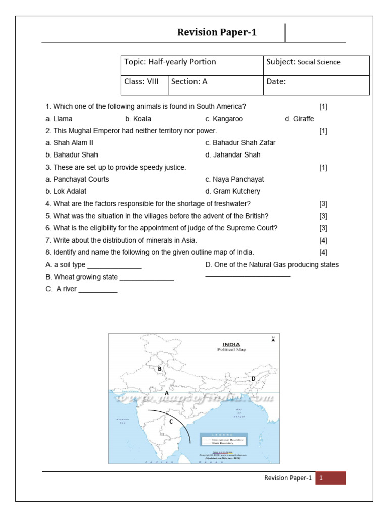CBSE Class 8 Social Science Worksheet - Revision Worksheet | PDF CBSE Class 8 Social Science Worksheet - Revision Worksheet | PDF