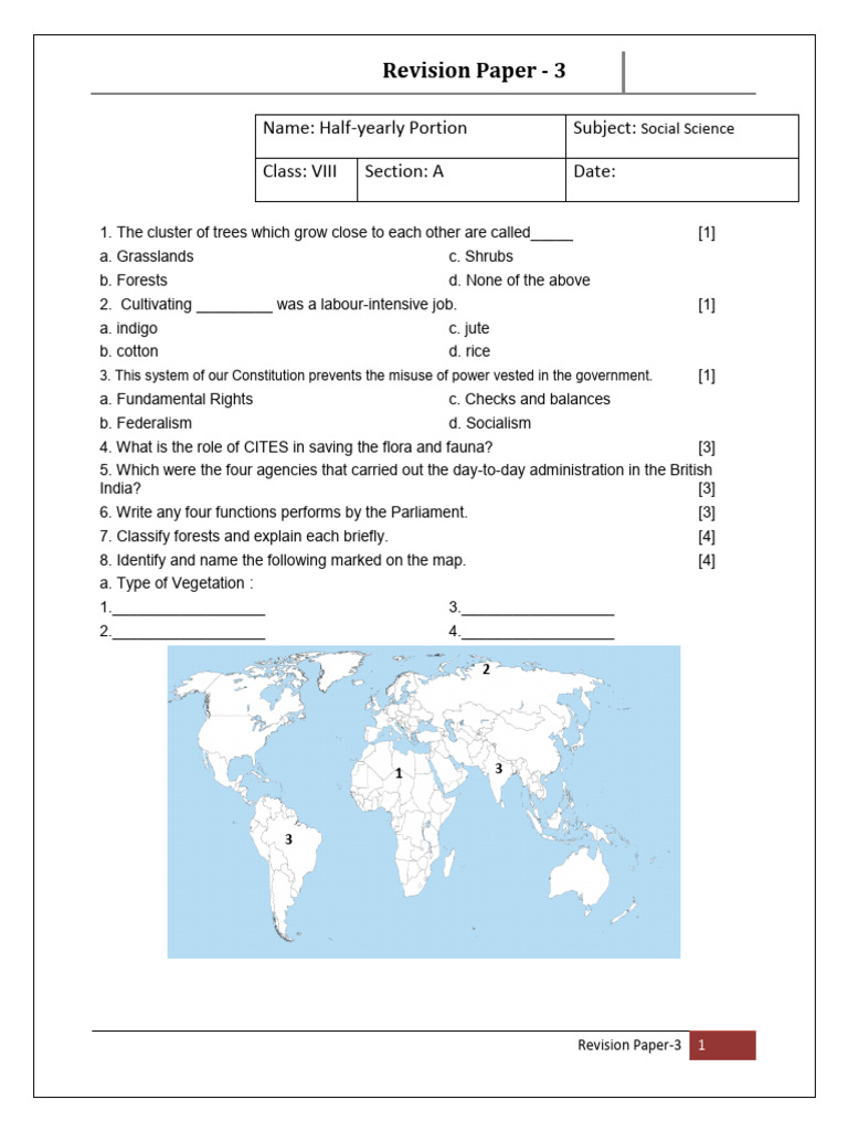 CBSE Class 8 Social Science Worksheet - Revision Worksheet | PDF