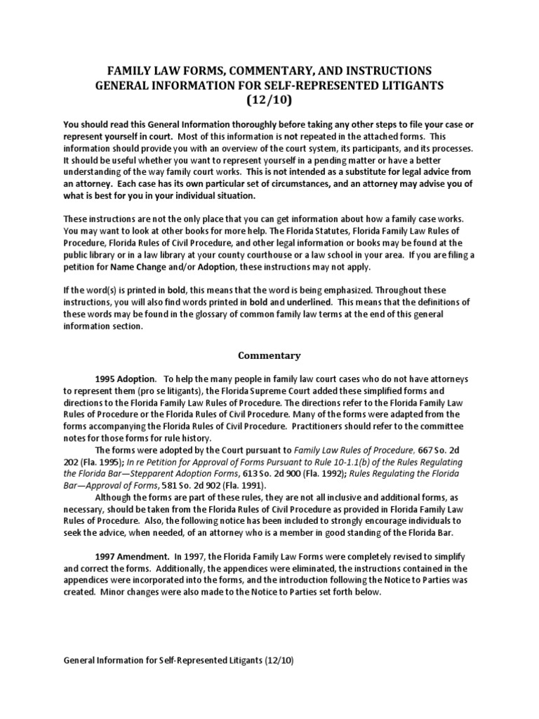 Family Law Forms, Commentary, and Instructions General Information For ...