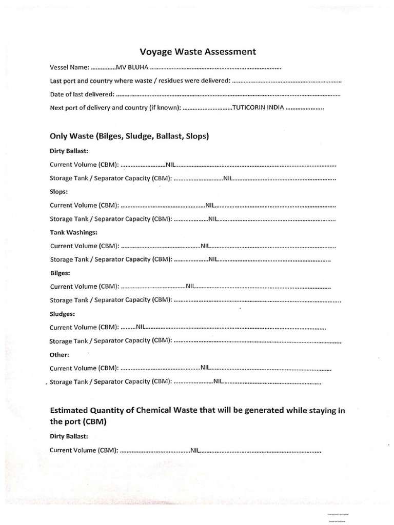 Voyage Waste Assessment-1 | PDF