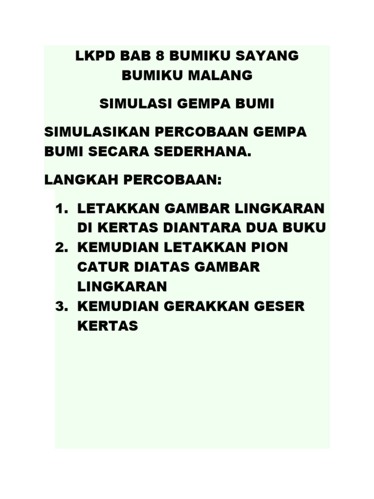 LKPD Bab 8 Bumiku Sayang Bumiku Malang | PDF | Kajian Bahasa Asing | Griya & Taman