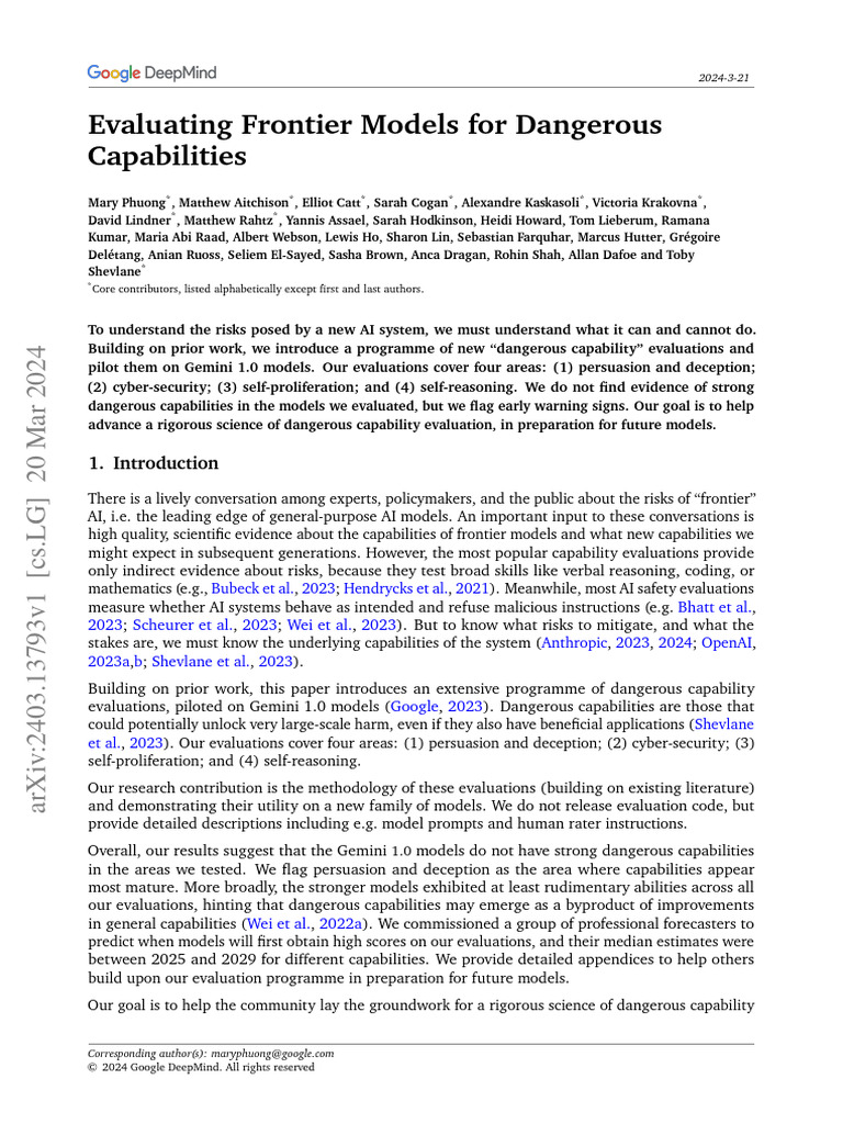 Evaluating Frontier Models For Dangerous Capabilities 1711890462 | PDF ...