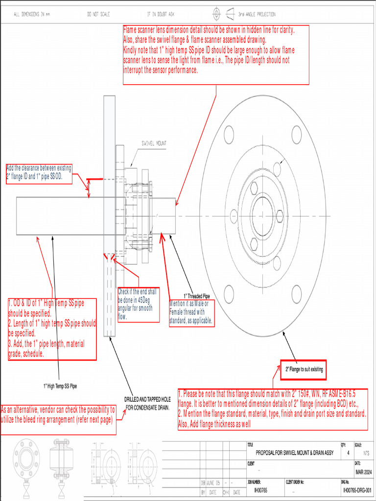 Commented Swivel Flange Drawing | PDF | Pipe (Fluid Conveyance) | Materials