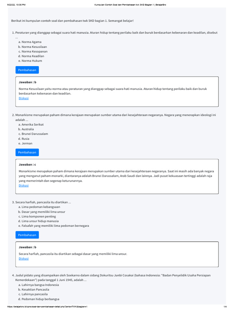 Kumpulan Contoh Soal Dan Pembahasan TWK SKD Bagian 1 - BelajarBro | PDF