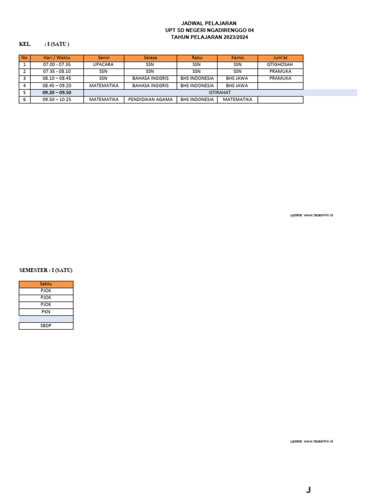 Jadwal Pelajaran 2023-2024 | PDF
