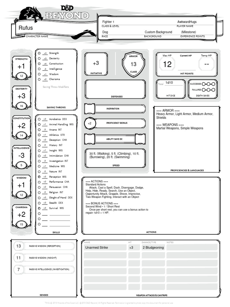 Rufus Character | PDF | Dungeons & Dragons | Role Playing Games