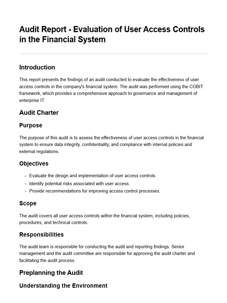 Audit Report - Evaluation of User Access Controls in The Financial ...