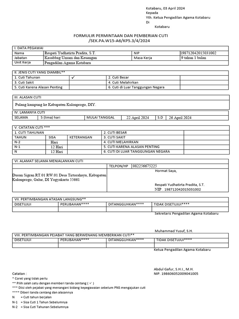 Blanko Cuti KTB | PDF