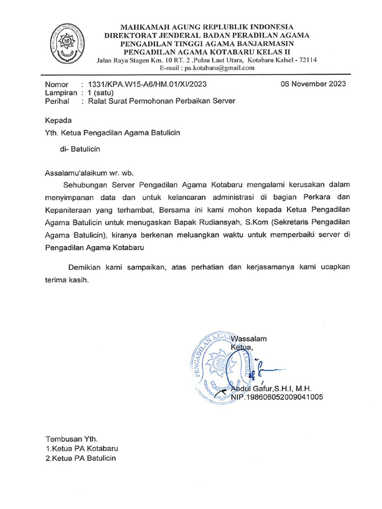 Surat Permohonan Perbaikan Server | PDF