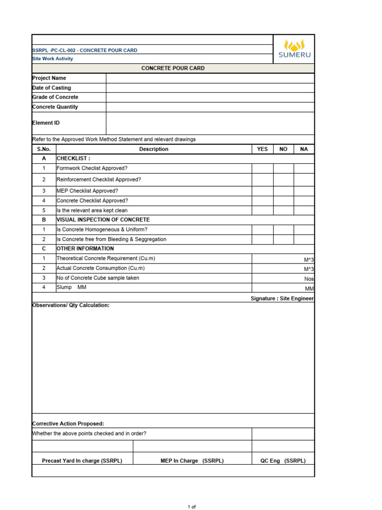 SSRPL Checklist - Precast | Download Free PDF | Concrete | Precast Concrete