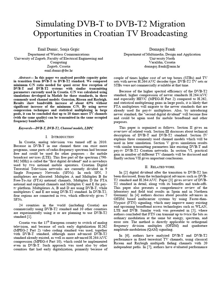Simulating DVB-T To DVB-T2 Migration Opportunities in Croatian TV Broadcasting | PDF ...